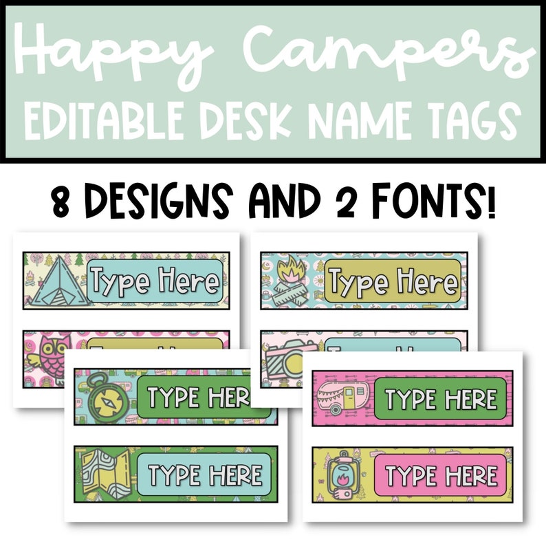Camping Classroom Decor Editable Desk Name Tags DIY Classroom - Etsy