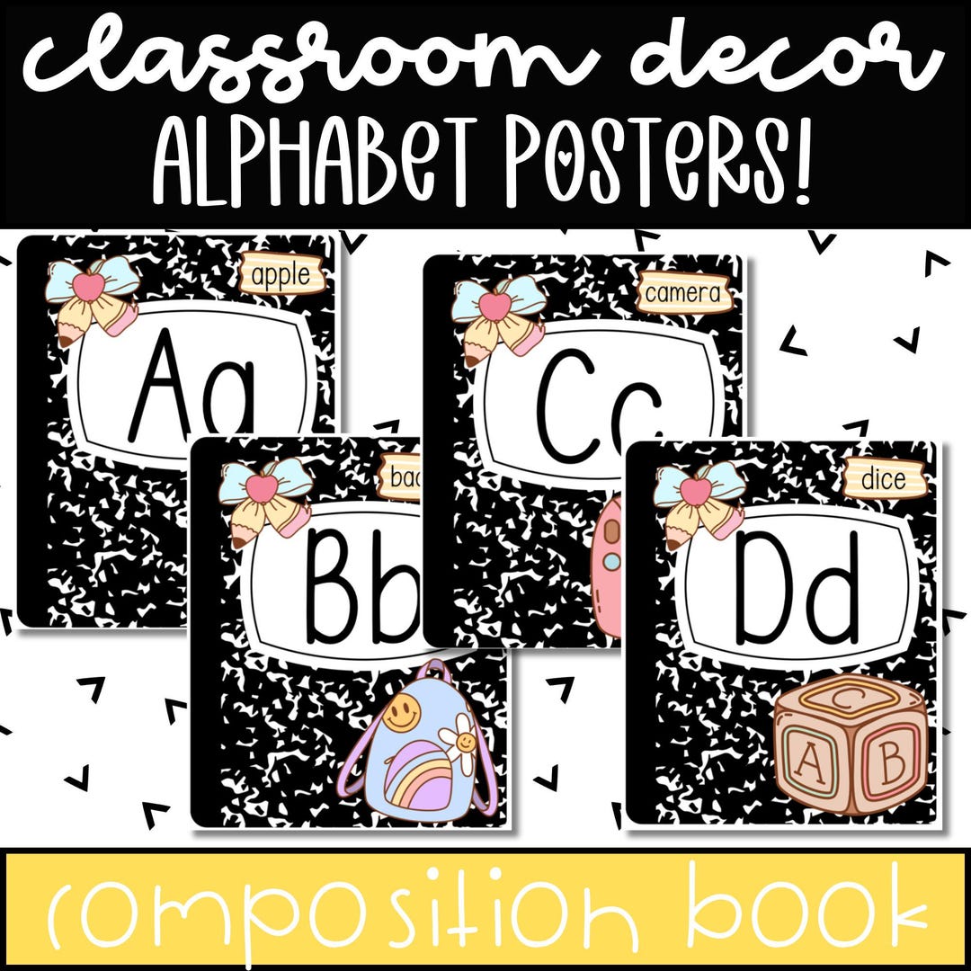 Alphabet Posters for Retro Composition Book Classroom Decor, Printable ...