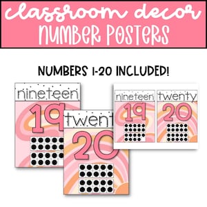 Number Posters for Classroom, Classroom Decor, Retro Pink Classroom ...