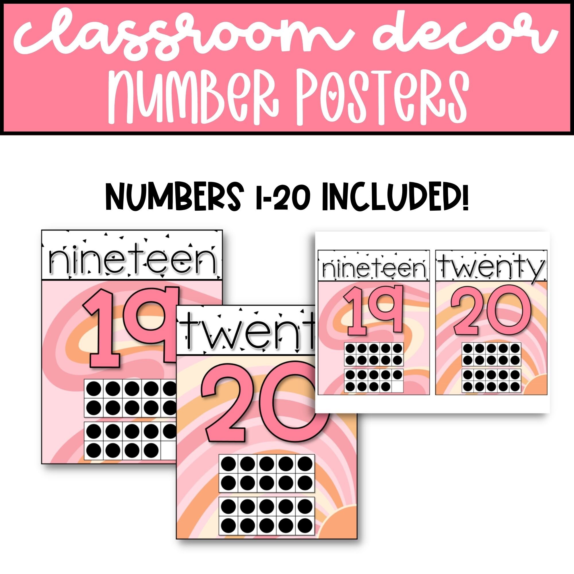 Number Posters for Classroom Classroom Decor Retro Pink - Etsy