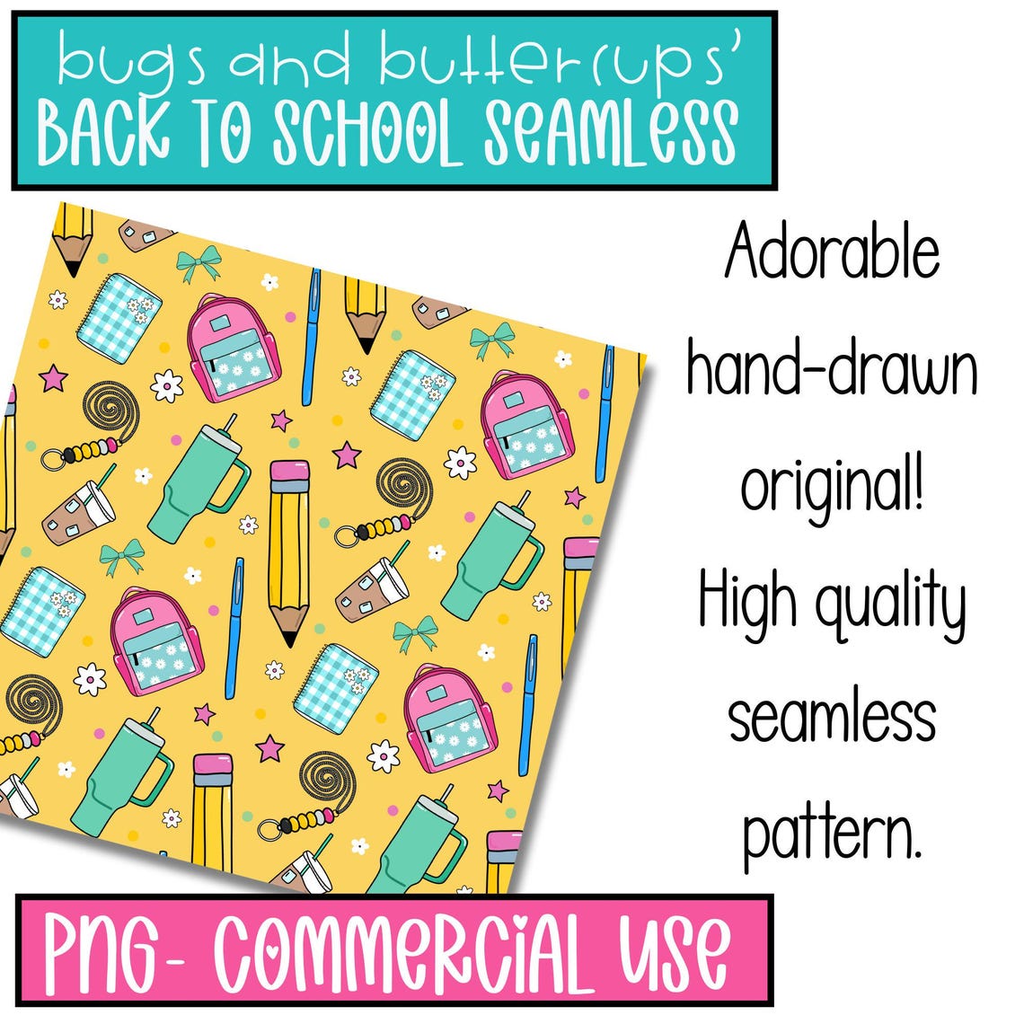 Back to School Seamless Pattern, Teacher Classroom PNG (commercial Use ...