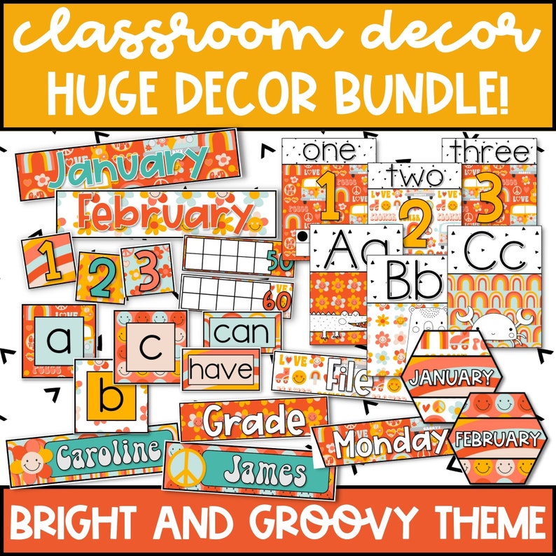 Retro Groovy Classroom Decor Bundle Back to School Classroom - Etsy