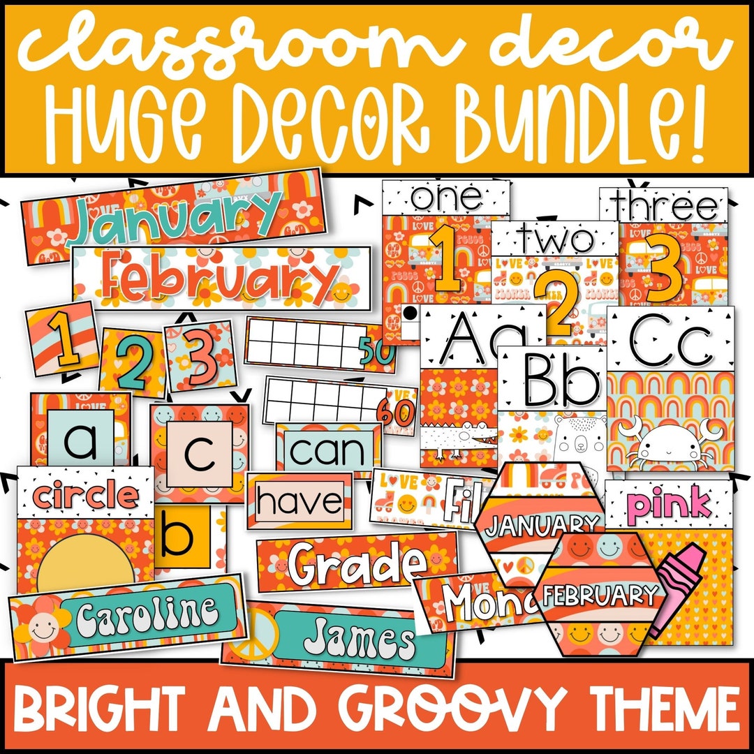 Retro Groovy Classroom Decor Bundle, Back to School Classroom Decor ...
