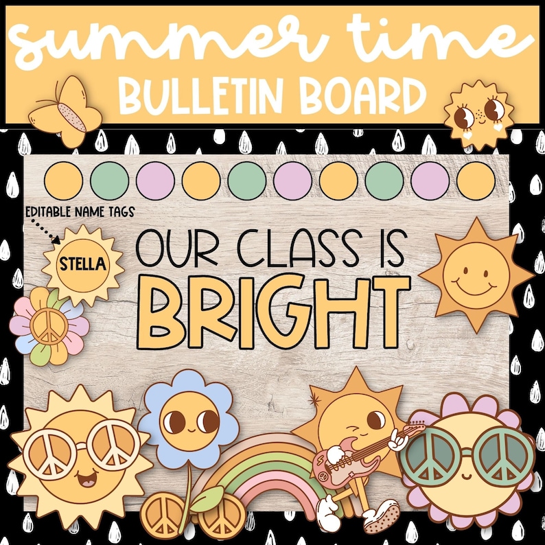 Retro Summer Bulletin Board Kit, Bright Classroom Decor (digital ...