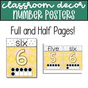 Number Posters for Classroom, Classroom Decor, Lemon Classroom Decor ...