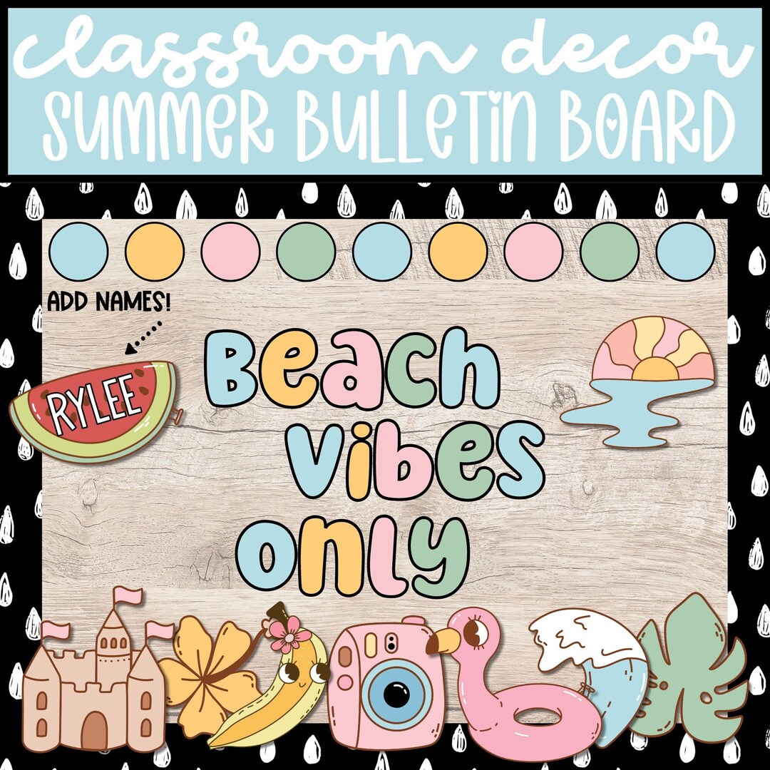 Retro Summer Beach Vibes Bulletin Board Kit, May and June Door Decor ...