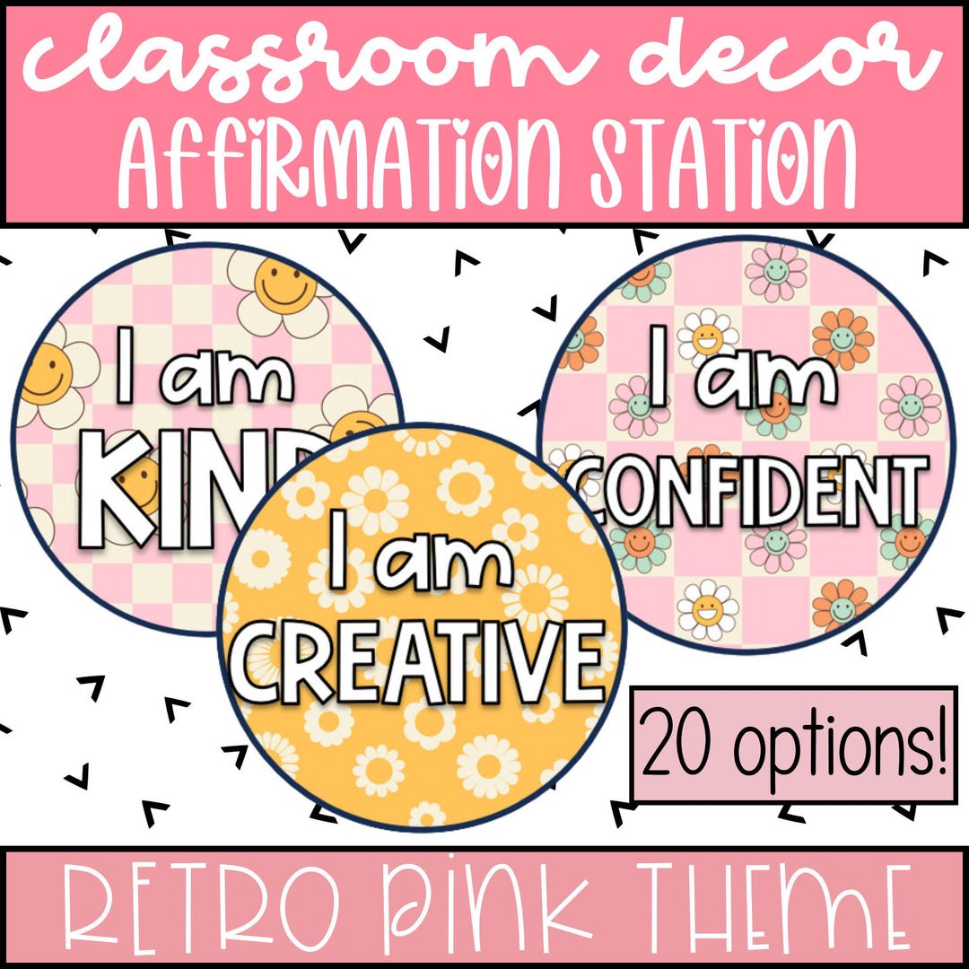 Affirmation Station for Classroom Mirror, Pink Retro Classroom Decor ...