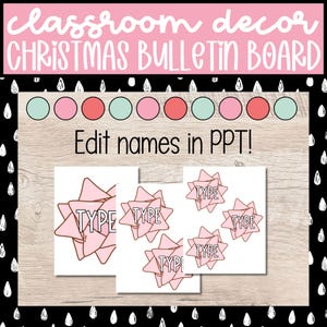 Retro Pink Christmas Bulletin Board, December Door Decor, Merry and ...