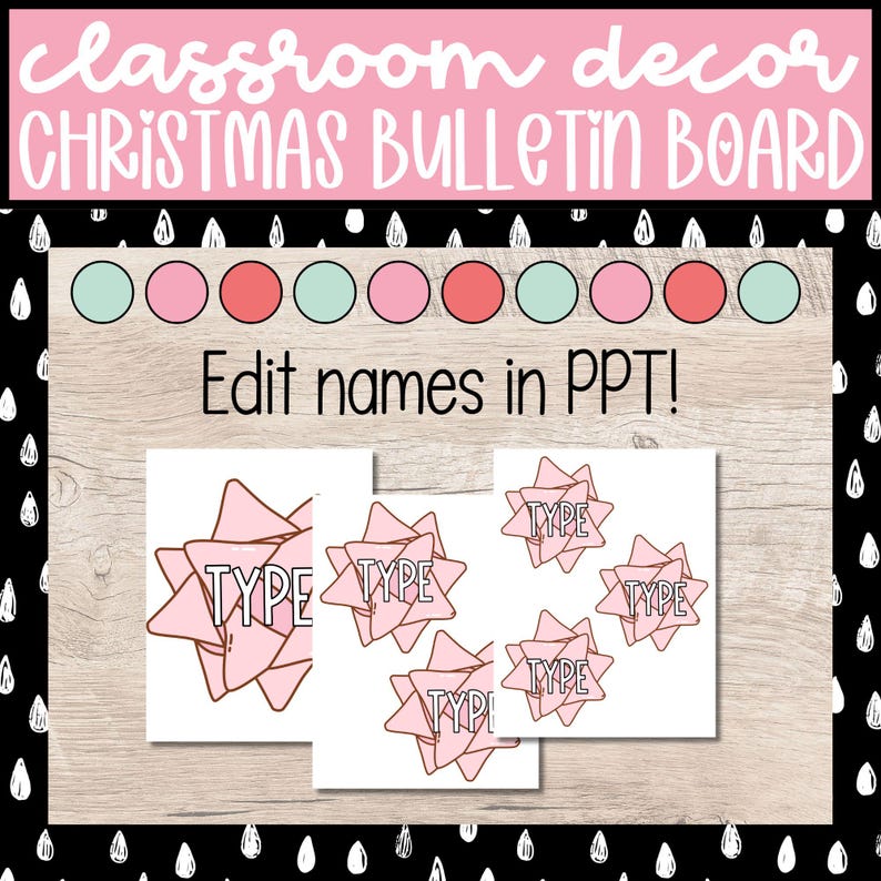 Retro Pink Christmas Bulletin Board, December Door Decor, Merry and ...