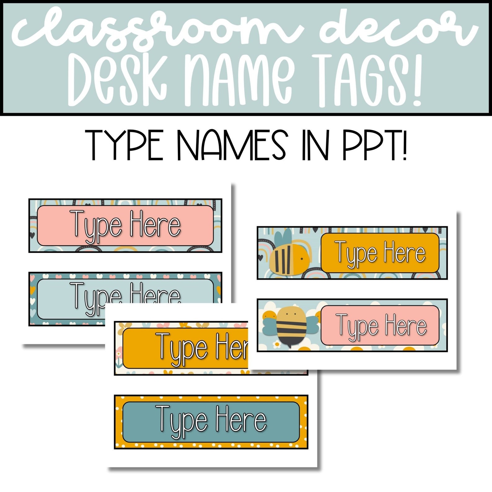 Editable Desk Names Tags for Classroom, DIY Classroom Decor, Bee ...