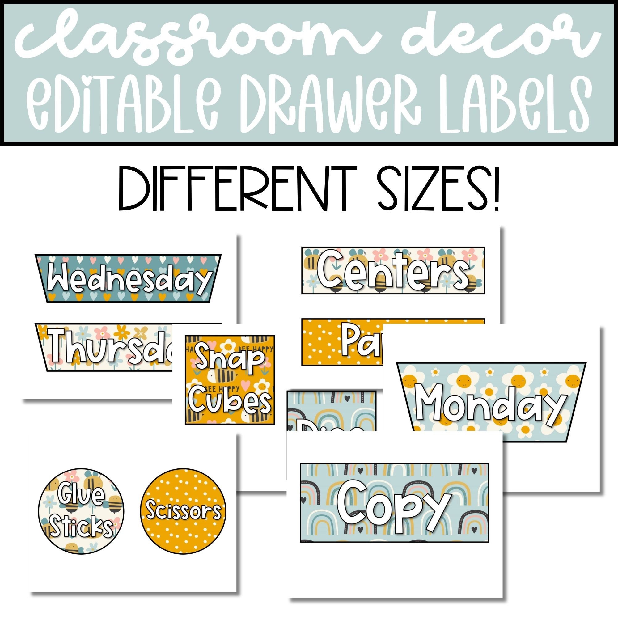Editable Classroom Labels, 10 Drawer Cart Labels Editable, Bee Themed ...
