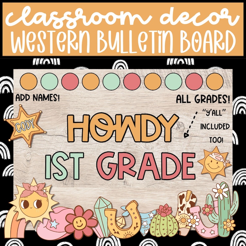 Retro Western Cowgirl Bulletin Board Kit, Classroom Decor (digital ...