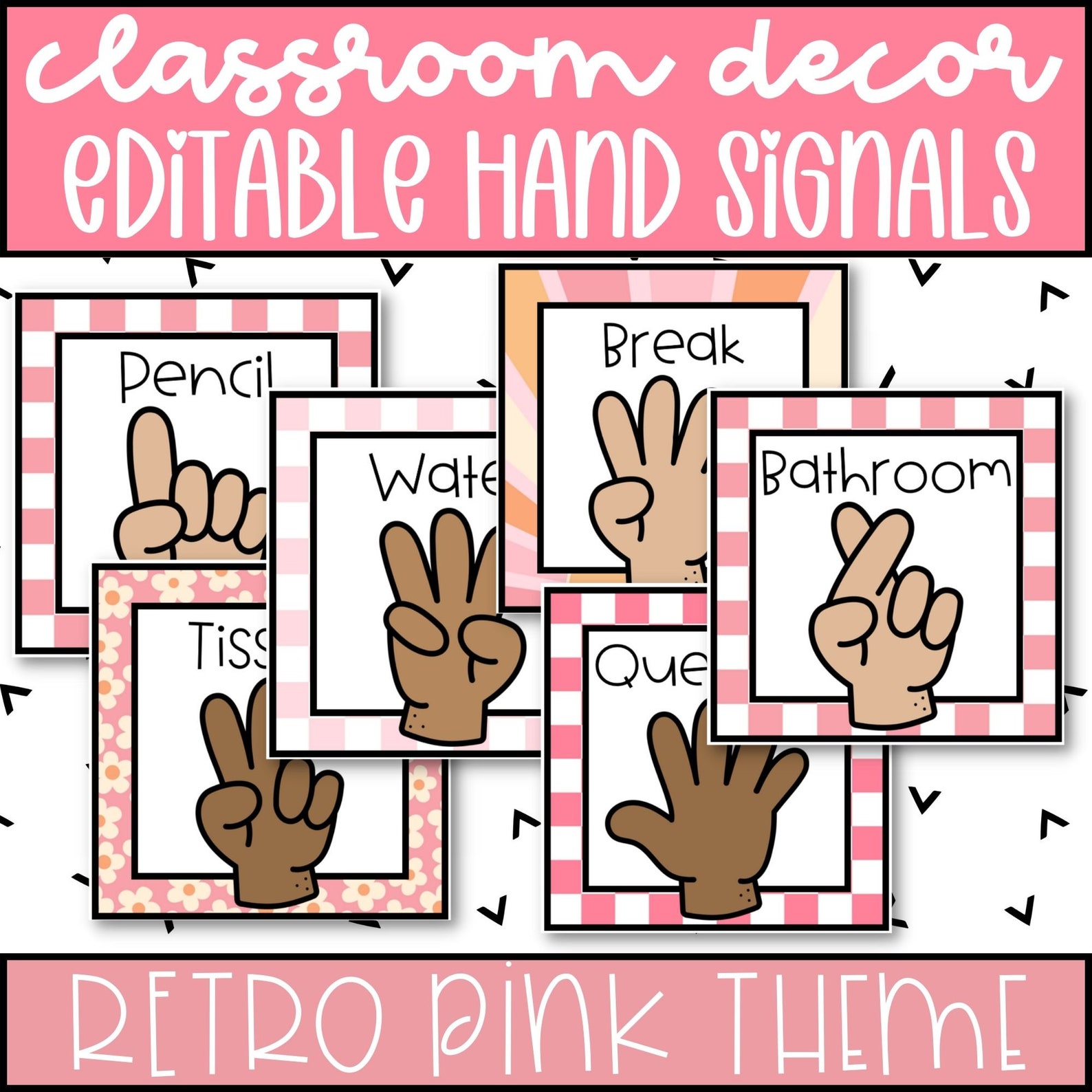 Editable Hand Signals for Classroom Management, Retro Pink Classroom ...