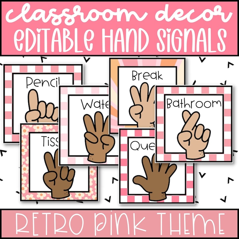 Editable Hand Signals for Classroom Management, Retro Pink Classroom ...
