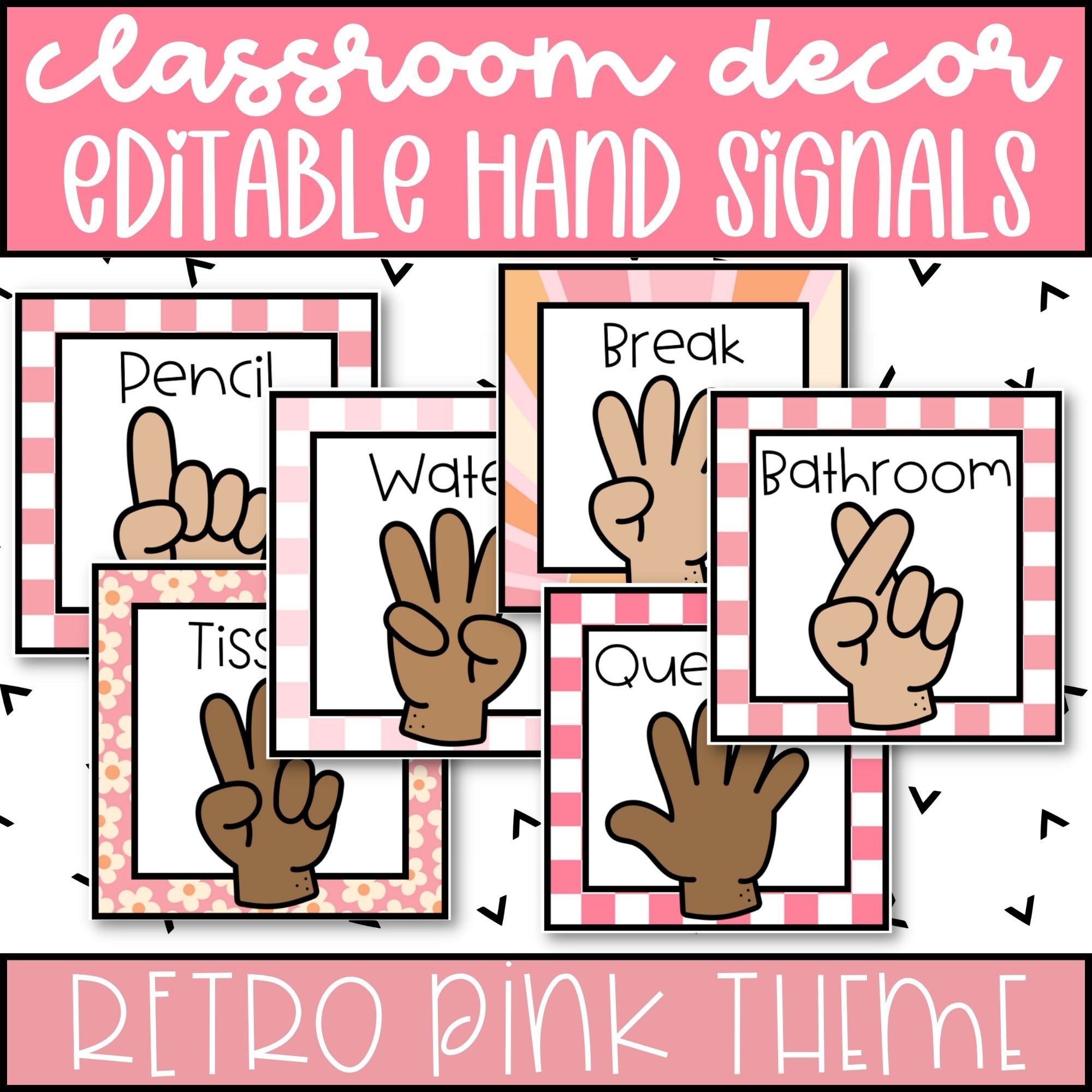 Editable Hand Signals for Classroom Management, Retro Pink Classroom ...