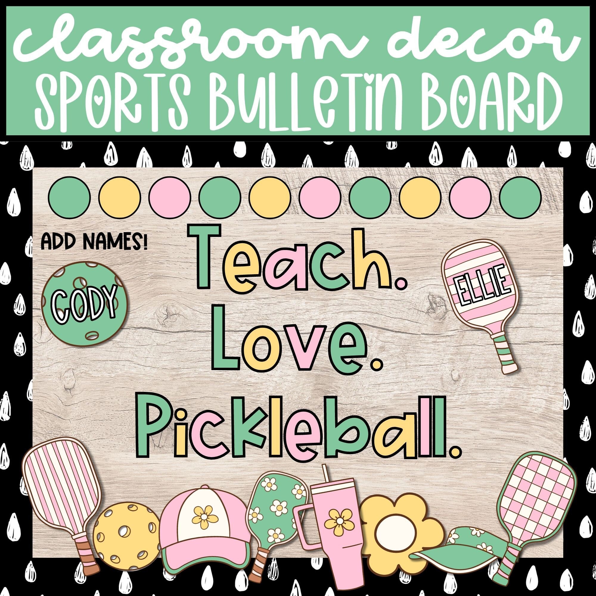 Retro Pickleball Back to School Bulletin Board Kit, Classroom Door ...