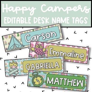 Camping Classroom Decor Editable Desk Name Tags, DIY Classroom Decor ...