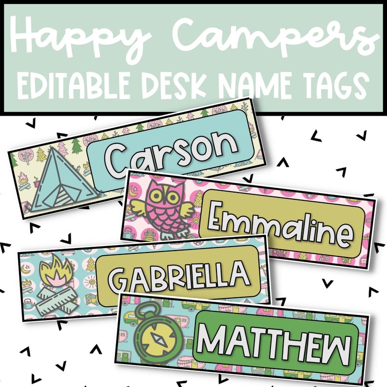 Camping Classroom Decor Editable Desk Name Tags, DIY Classroom Decor ...