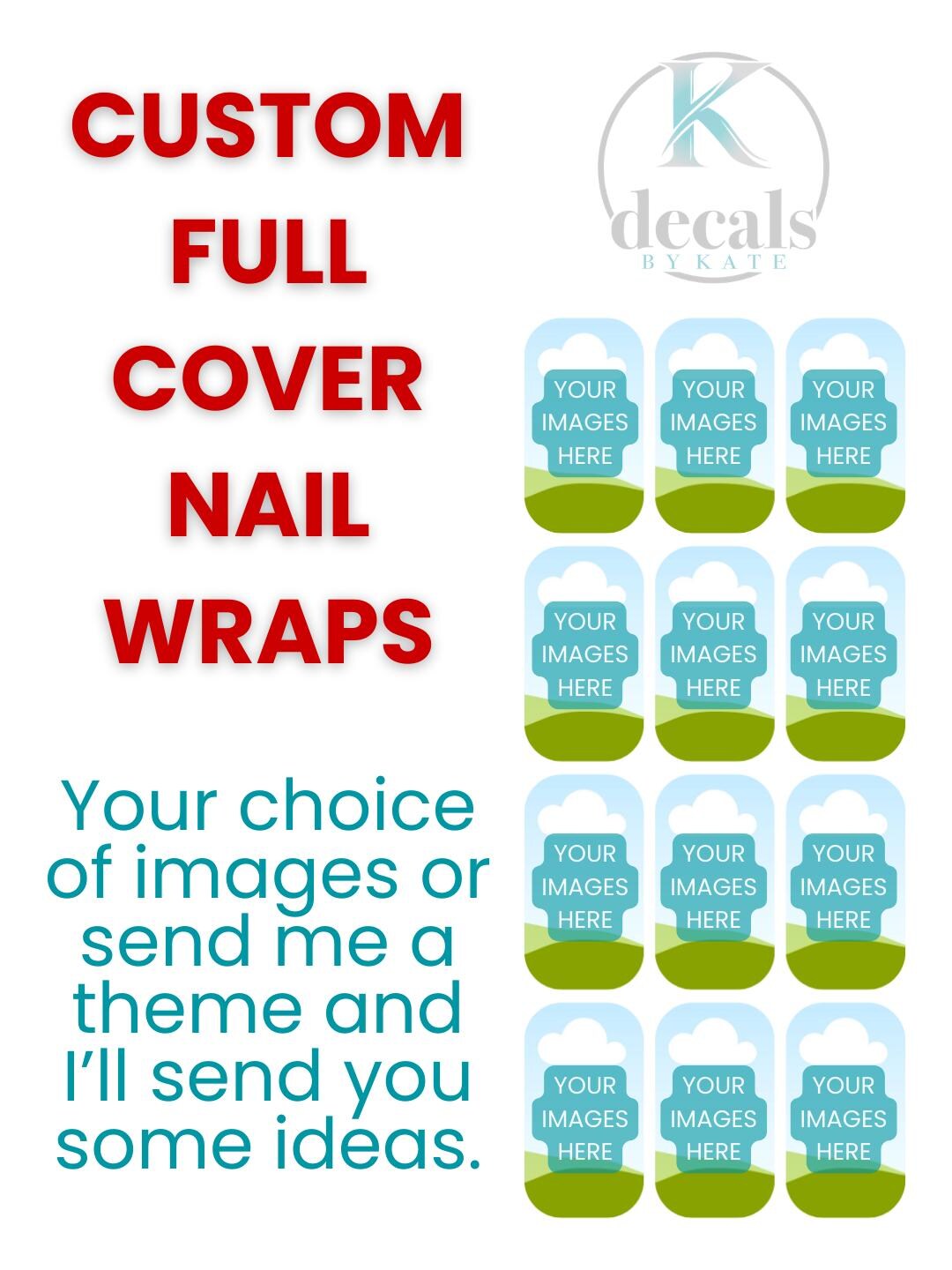 Custom Full Cover Nail Wraps (water Decal) Nail Art 12 Images Handmade ...