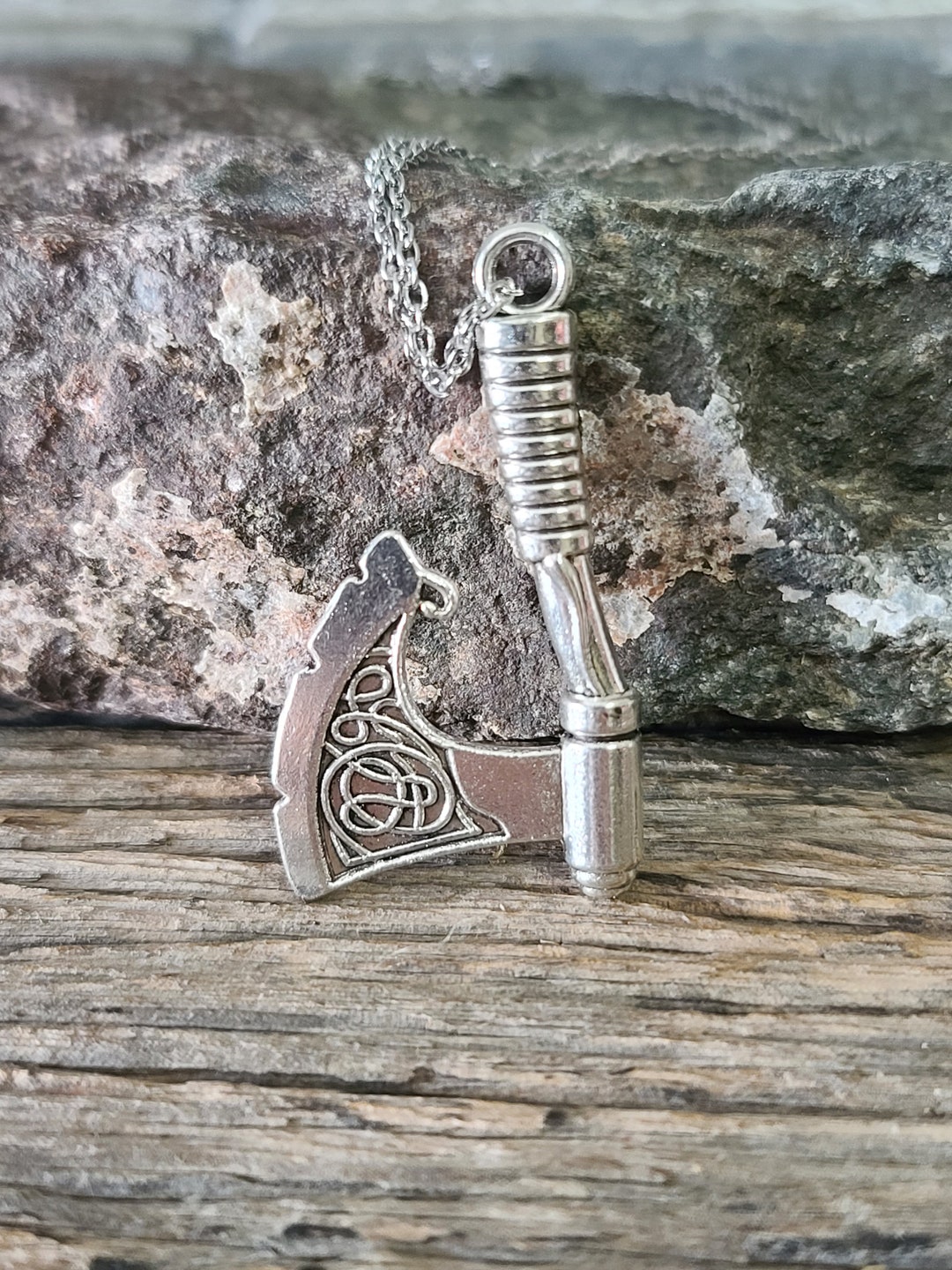 Silver Viking Axe Pendant Necklace, Celtic Knot Design, Adjustable ...