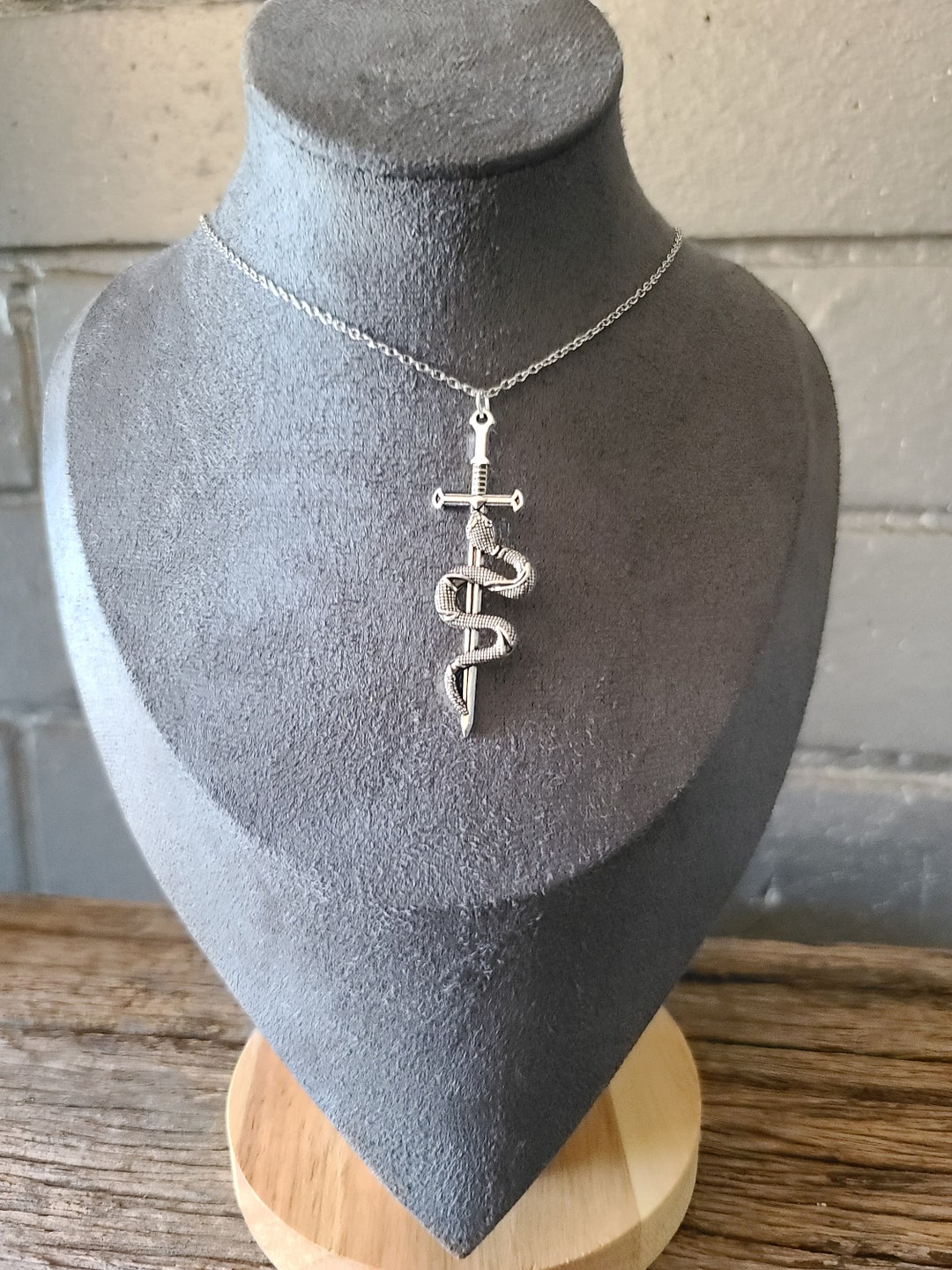 Snake Sword Pendant Chain Necklace Silver Viking Medievil Dagger Unisex ...