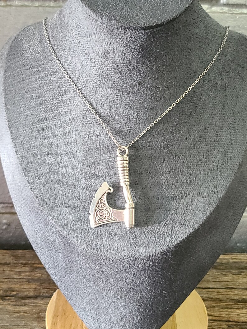 Silver Viking Axe Pendant Necklace, Celtic Knot Design, Adjustable ...