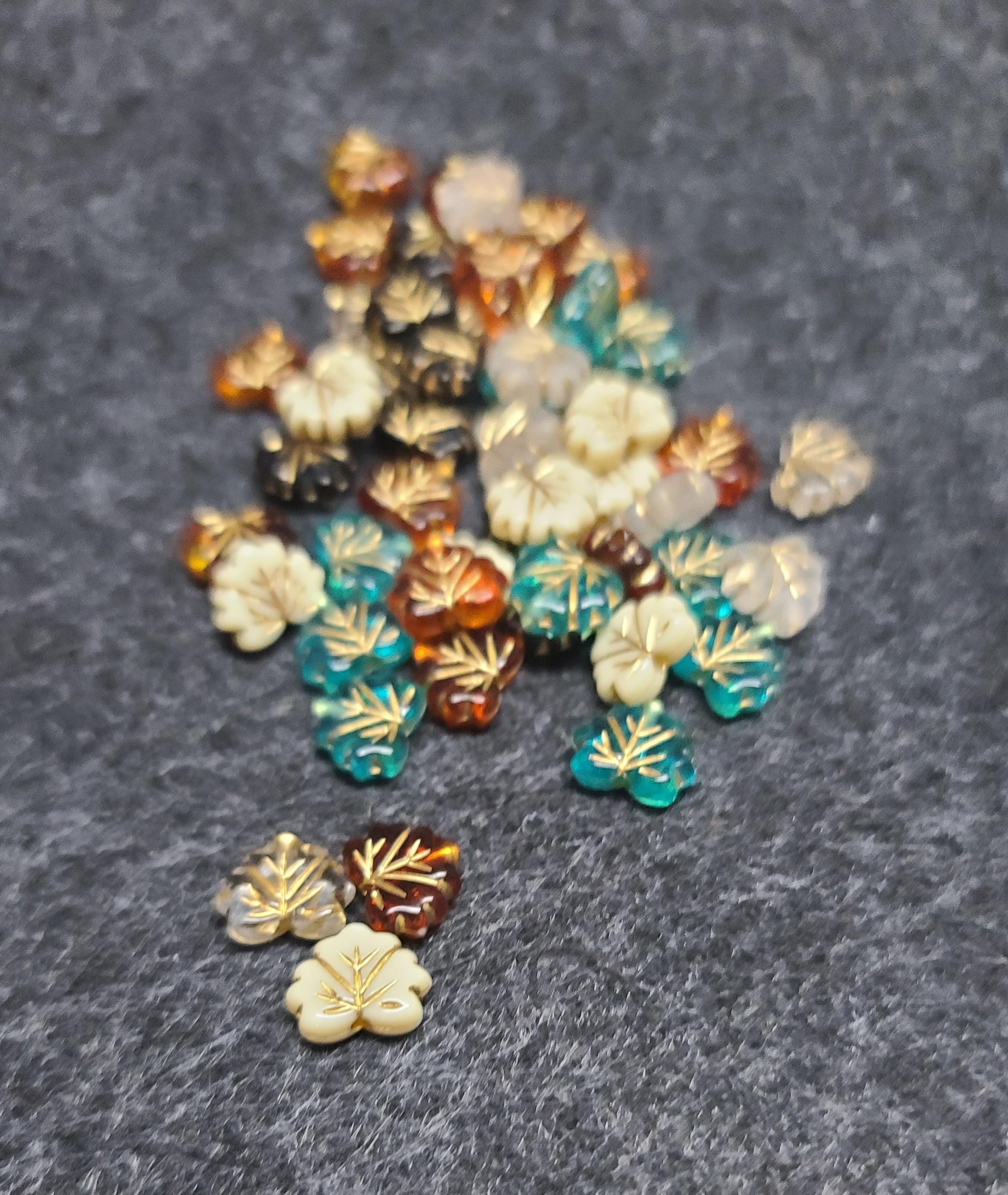 50 Bead Leaves Maple Leaf Shaped Bead Pendant Charms for Jewelry Making ...