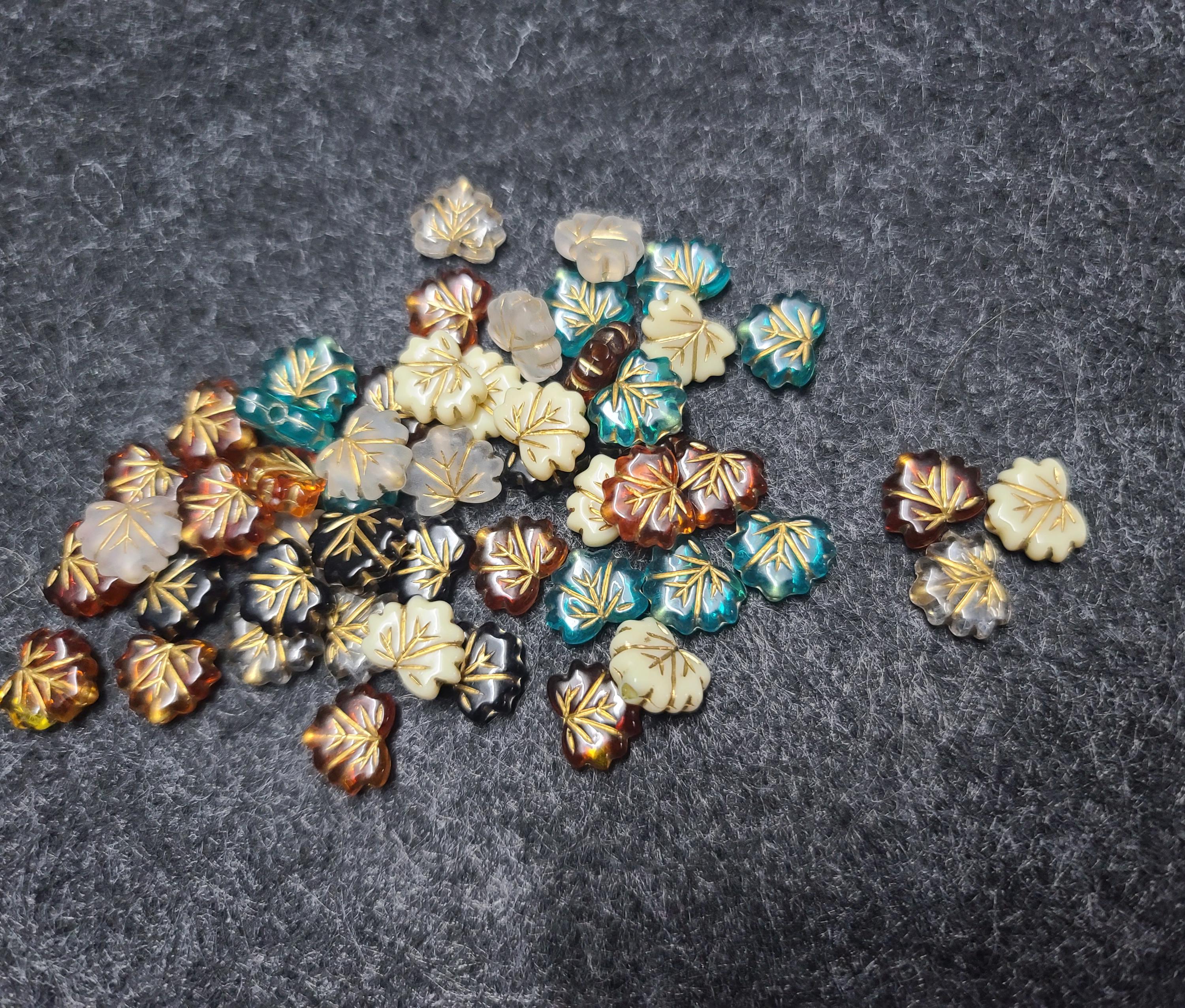 50 Bead Leaves Maple Leaf Shaped Bead Pendant Charms for Jewelry Making ...