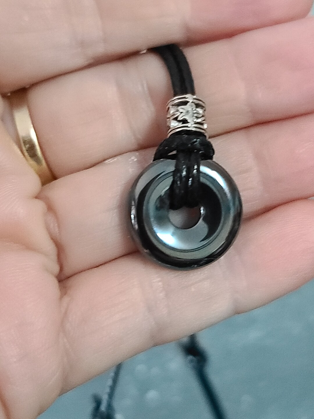 Spiritual Hematite Donut Pendant Protection Necklace, Adjustable ...