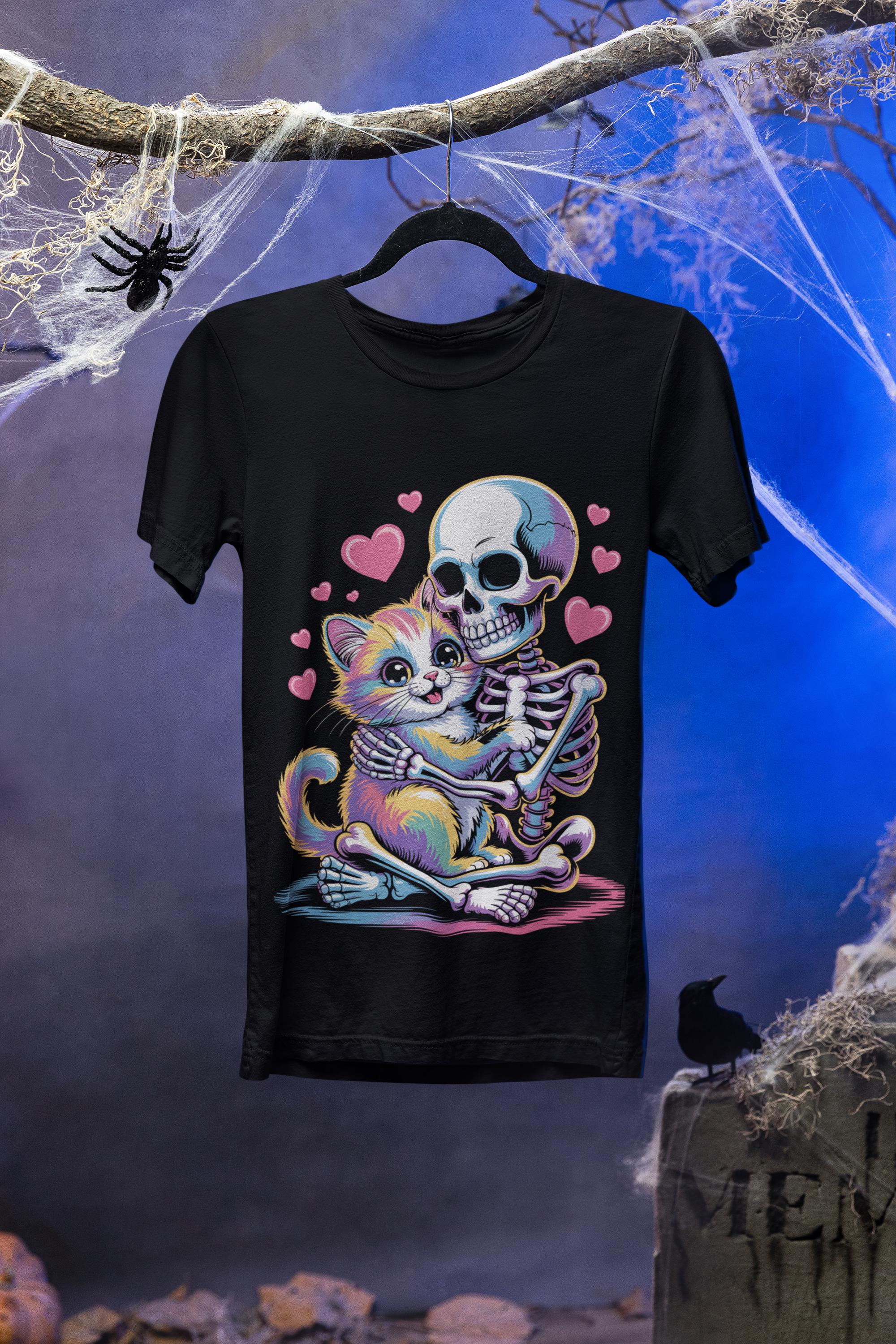Pastel Goth Skeleton Hugging Cat PNG | Halloween Cat Sublimation ...