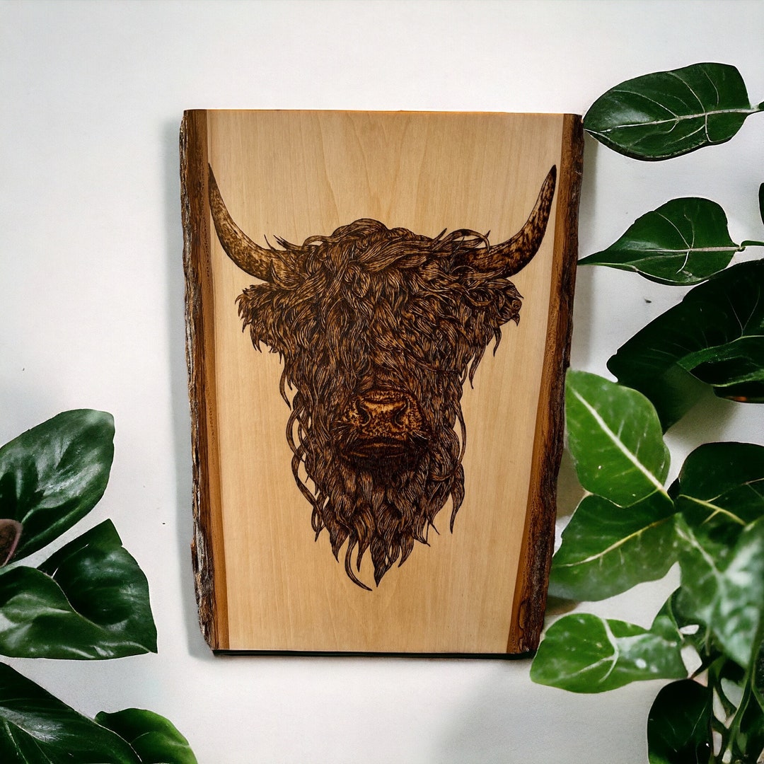 Highland Cow Wood Burning Wall Hanging, Home Decor, Live Edge Wood ...
