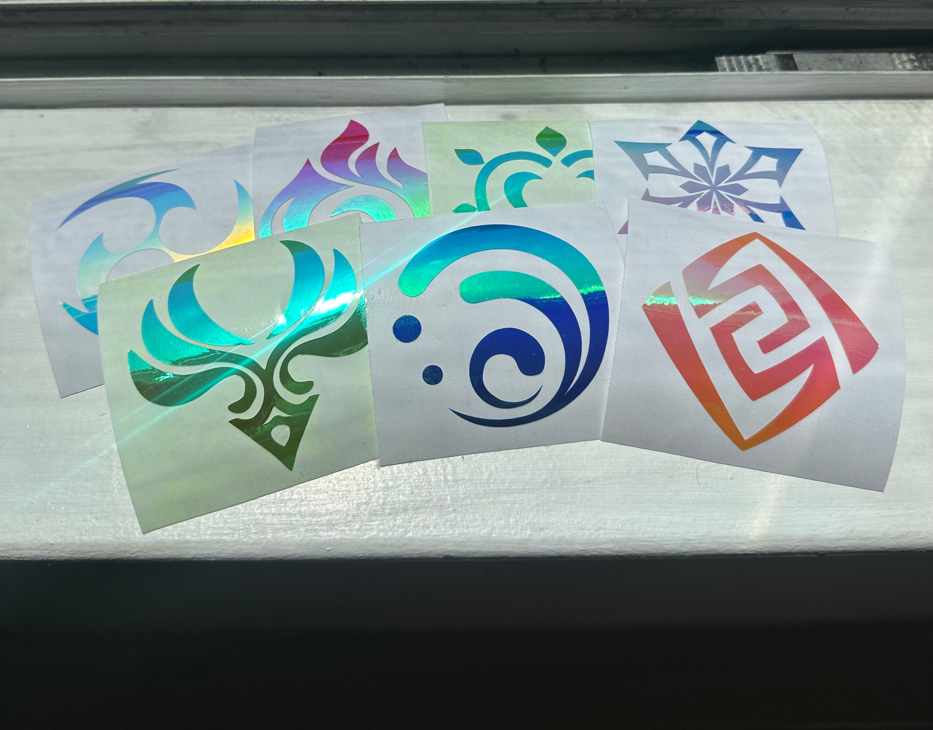 Genshin Impact Stickers Vision Elements Iridescent Window Car Water ...