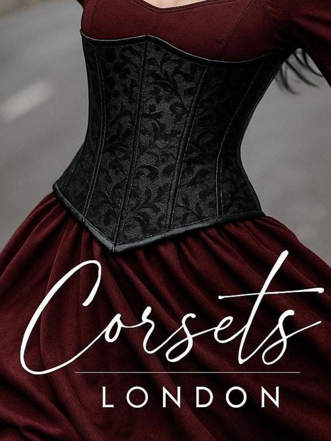 Black Gothic Brocade Underbust Corset: Steel Boned Victorian Waist ...