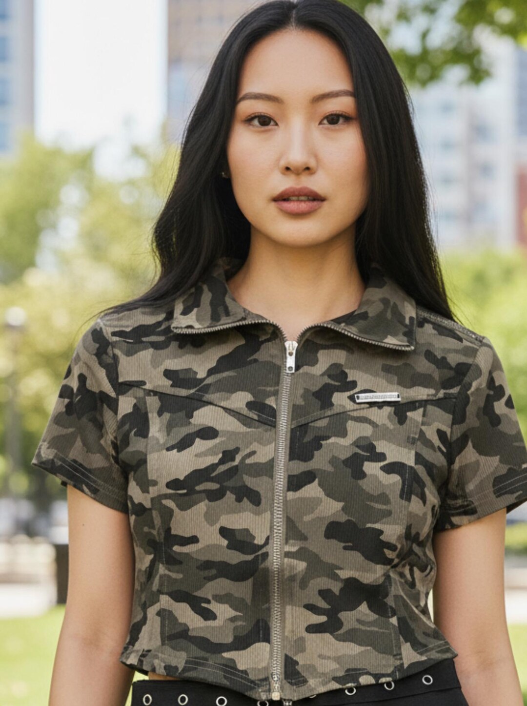 Zipper Front Crop Top – Solid Color Short Sleeve Top With Metal Detail ...