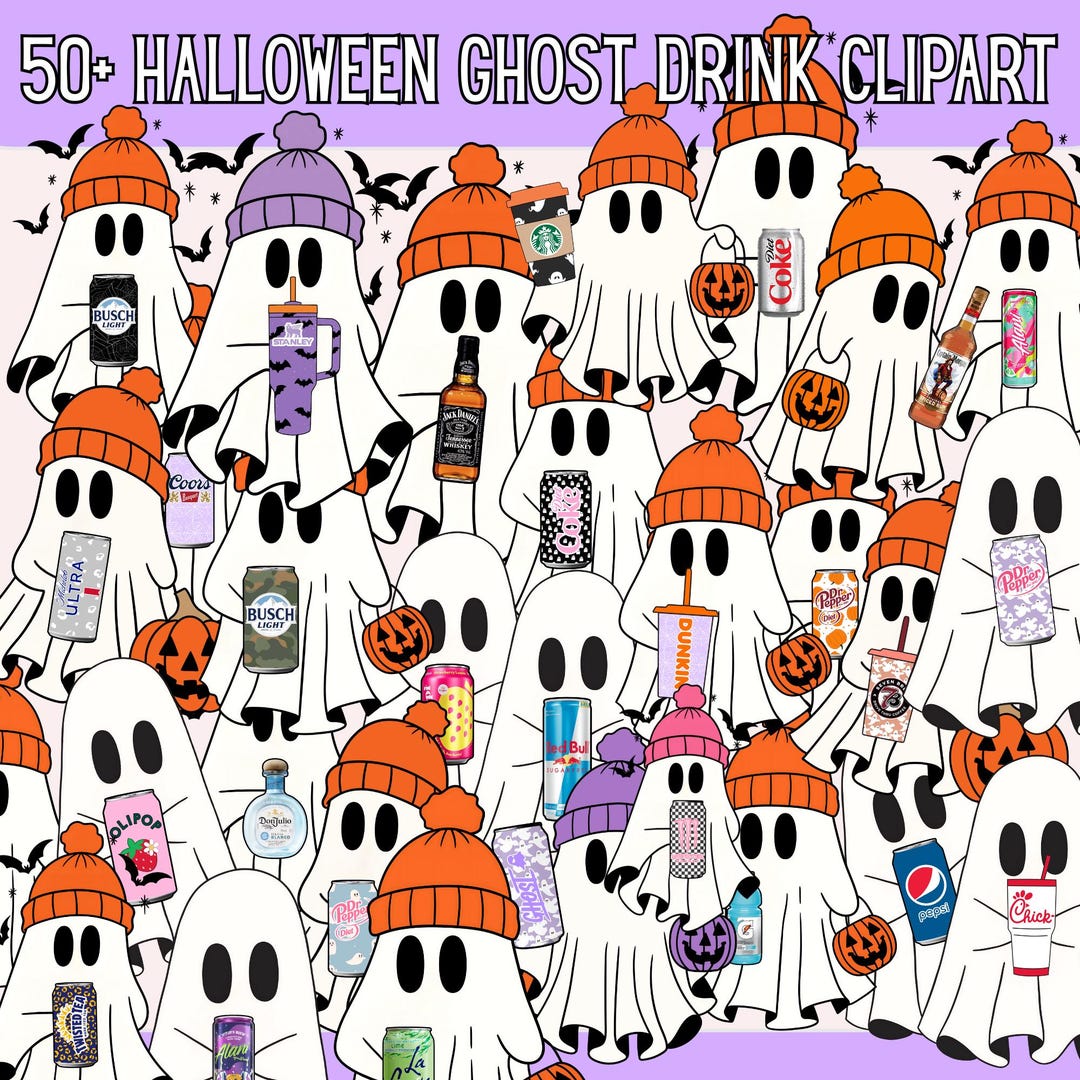 Cute Halloween Ghost Drink Clipart Bundle | Funny Ghost With Soda PNG ...