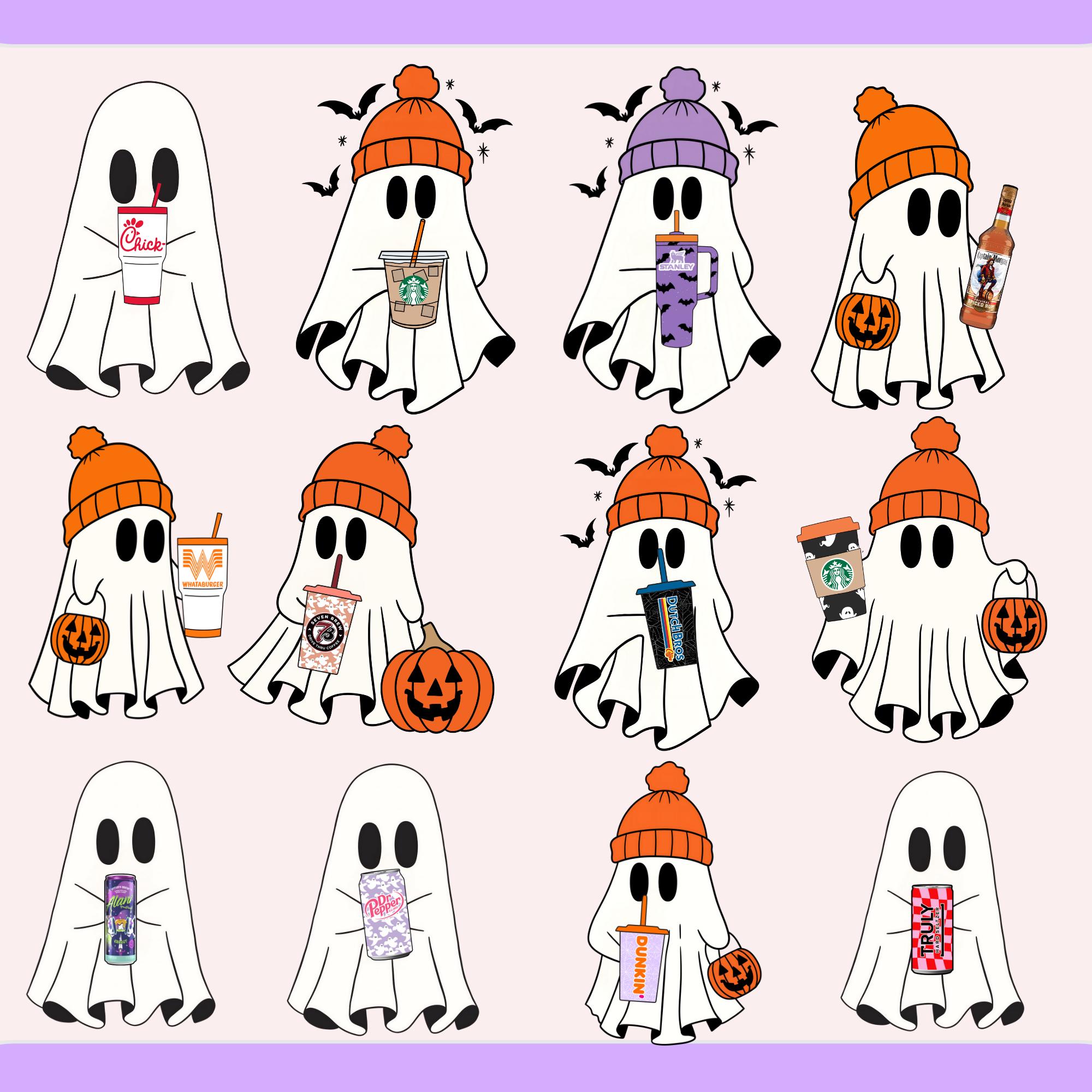 Cute Halloween Ghost Drink Clipart Bundle | Funny Ghost With Soda PNG ...