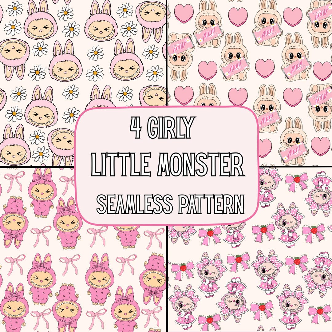 Kawaii Monster Seamless Pattern Bundle, Cute Little Monster Digital ...