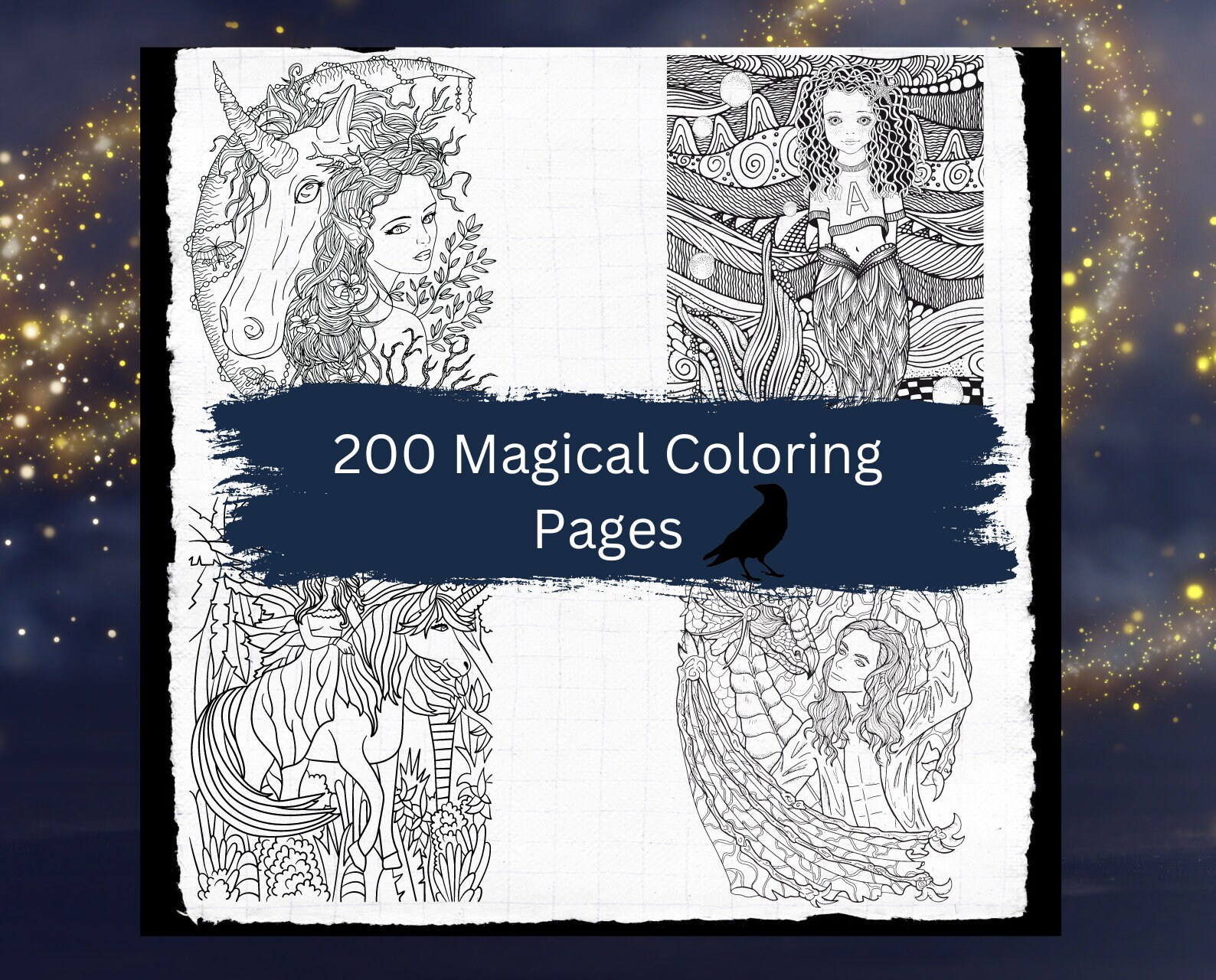 200 Magical Adult Coloring Pages Fairies Dragons Unicorns - Etsy