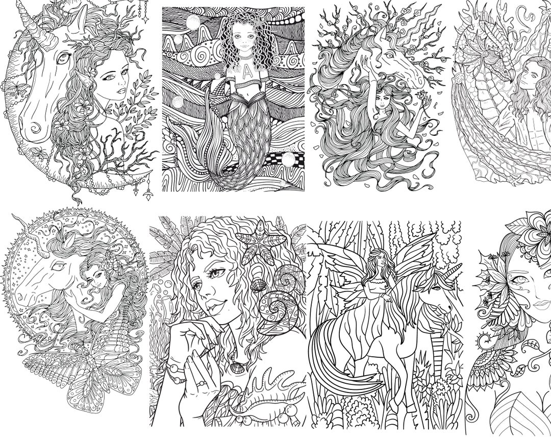 200 Magical Adult Coloring Pages Fairies, Dragons, Unicorns, Angels ...