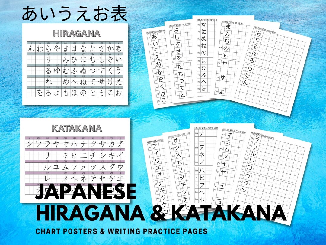 Japanese Study Bundle | Hiragana & Katakana Poster, Writing Practice ...