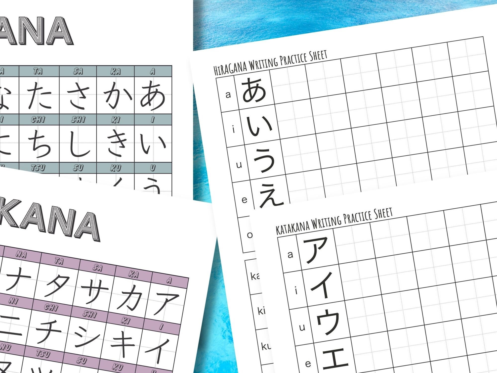Japanese Study Bundle | Hiragana & Katakana Poster, Writing Practice ...