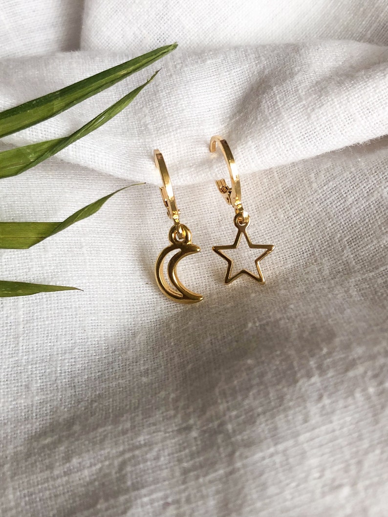 Moon and Star Huggie Hoop Earrings, Space Jewellery, Moon Hoops, Star Hoops, Moons and Stars ...
