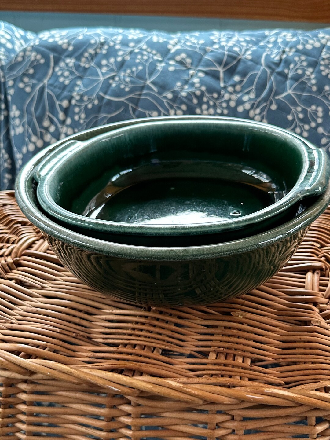 Vintage Handcrafted Hull Pottery Ovenware Cookware Dark Green and White ...