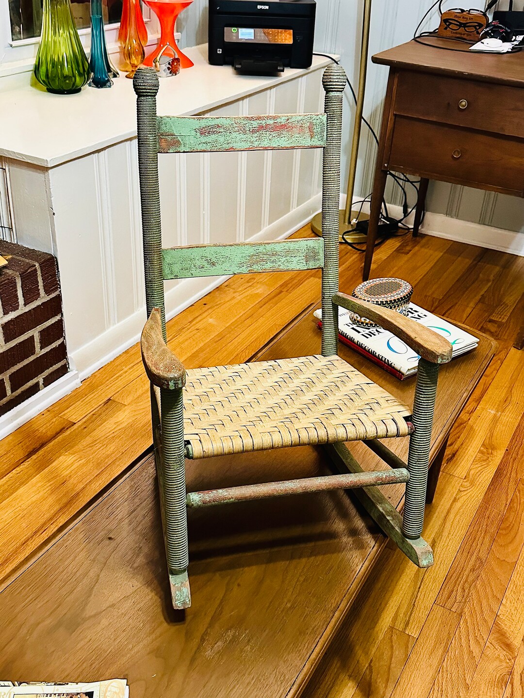 Antique Childs Cane Bottom Rocking Chair Handmade Solid Wood With Woven ...