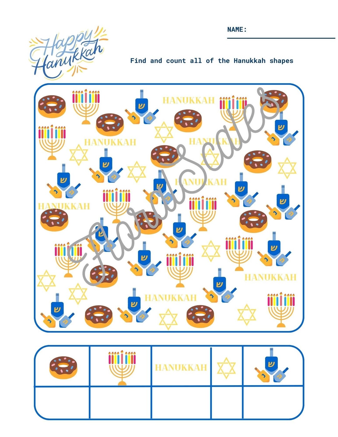 Hanukkah Worksheet Printable Worksheet Search and Count Teacher's Key ...