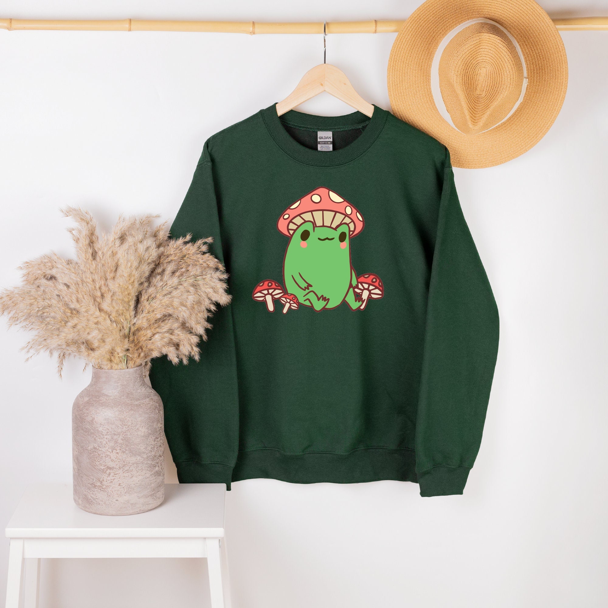 Frog Mushroom Sweatshirt Frog With Mushroom Hat Sweatshirt - Etsy