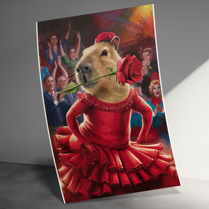 Capybara Dancing in Flamenco Dress Digital Art Print, Unique Animal ...