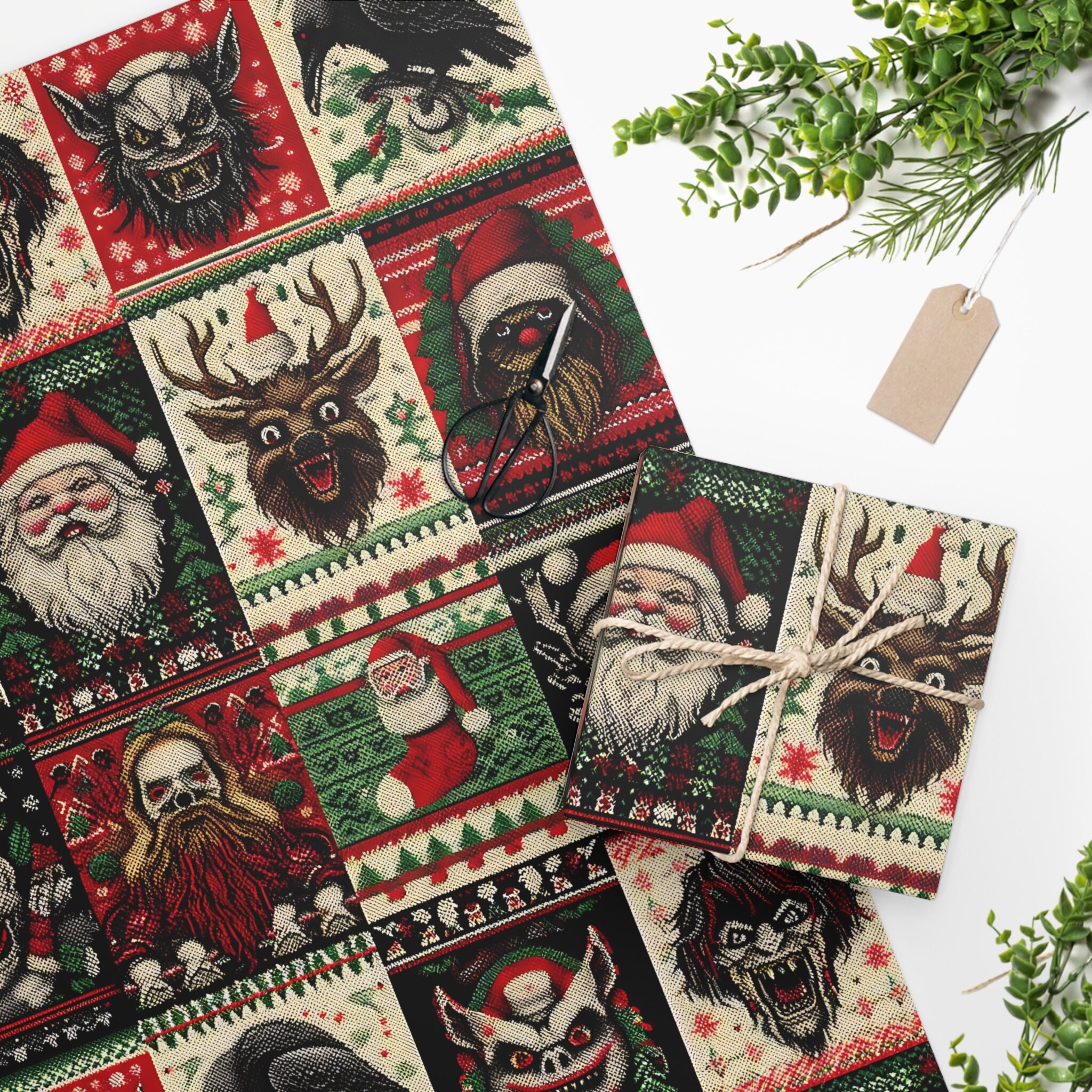 Creepy Krampus Christmas Wrapping Paper, Merry Krampus Gift Wrap ...
