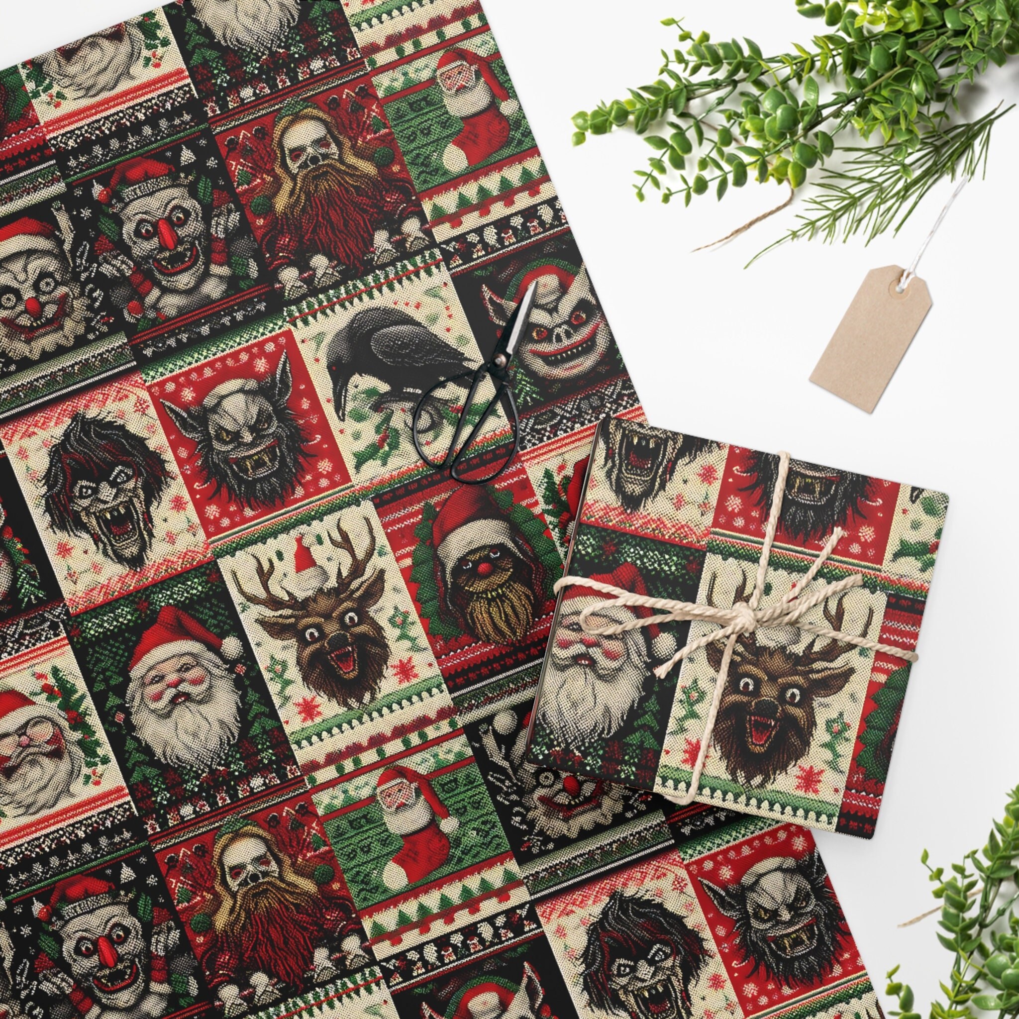 Creepy Krampus Christmas Wrapping Paper, Merry Krampus Gift Wrap ...