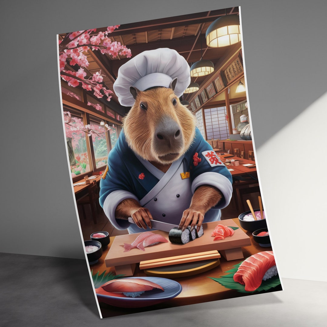 Capybara Chef Digital Art, Fun Animal Kitchen Print, Cute Kitchen Decor ...